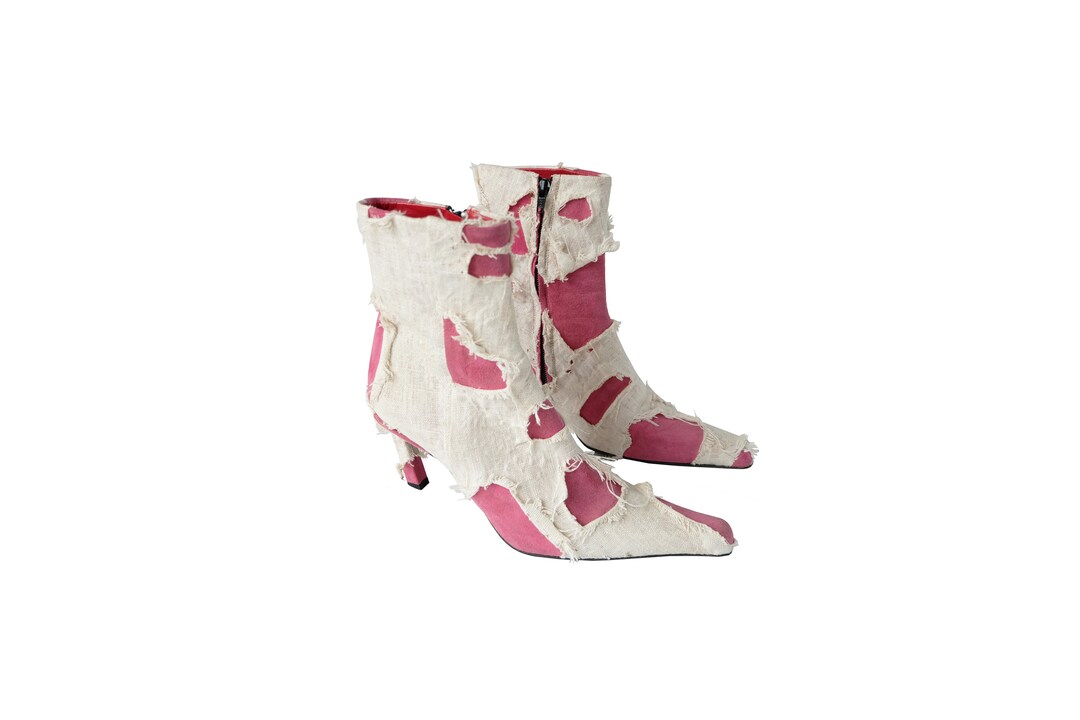FREE LANCE Pink Suede Frayed Canvas Boots - Etsy