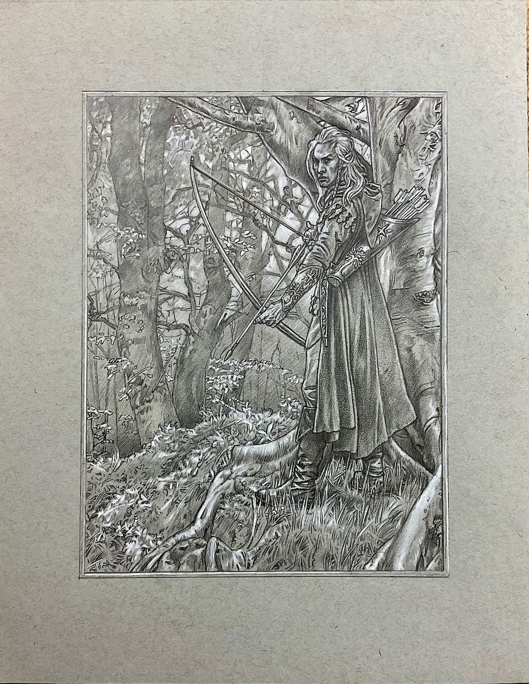 The Lord of the Rings Art Tolkien Original Drawing - ‘legolas’ Toned ...