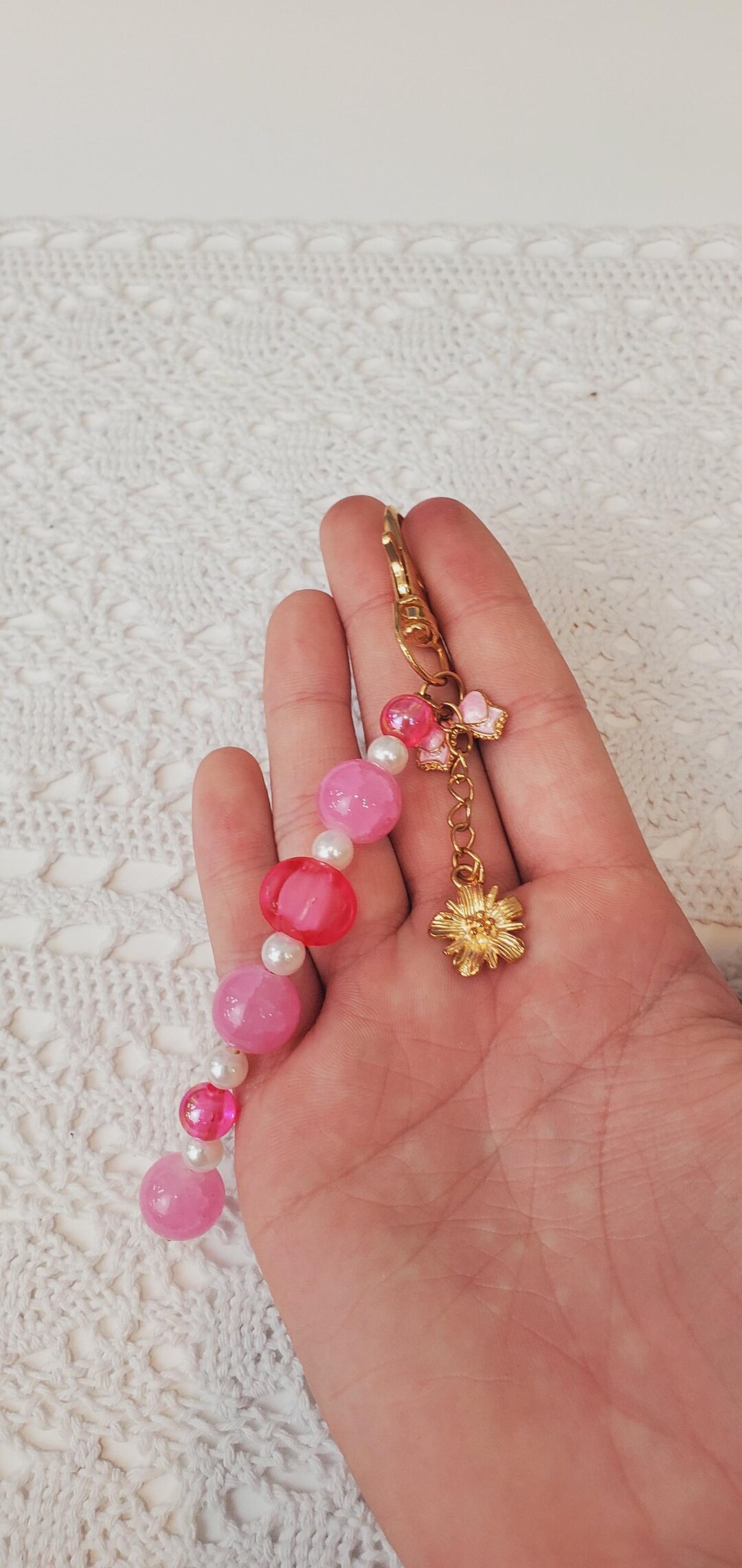 Pink Flower Keychain - Etsy