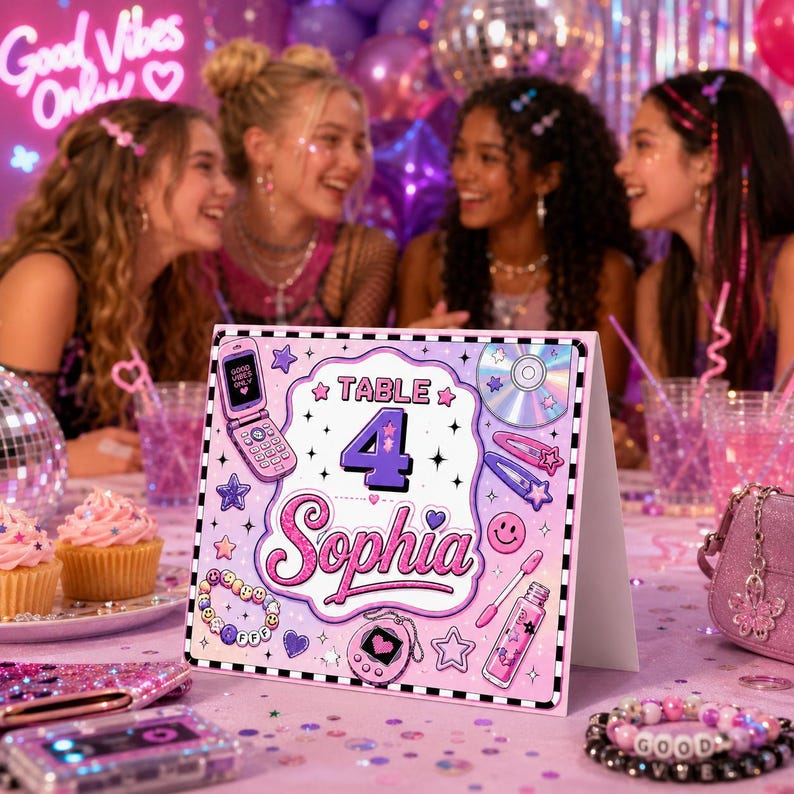 Editable Y2K Table Name Tags | Teen Birthday Party Place Card (digital ...
