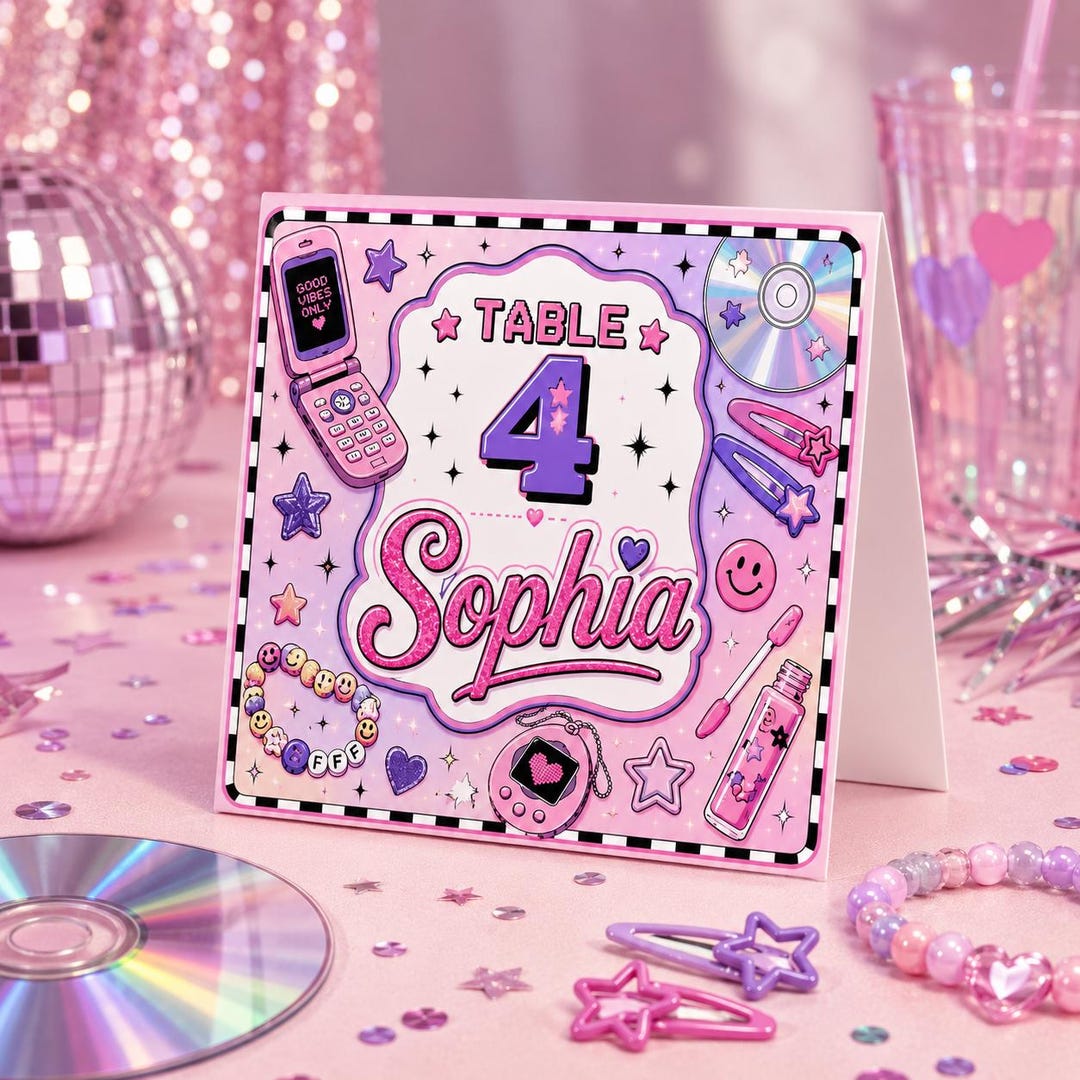 Editable Y2K Table Name Tags | Teen Birthday Party Place Card (digital ...