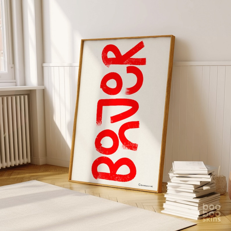 Bonjour Print | French Hello Cafe Poster | Midcentury Typography ...