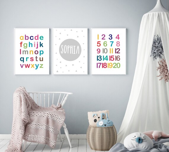 Set of 3 Personalised Nursery Prints Letters Numbers | Etsy