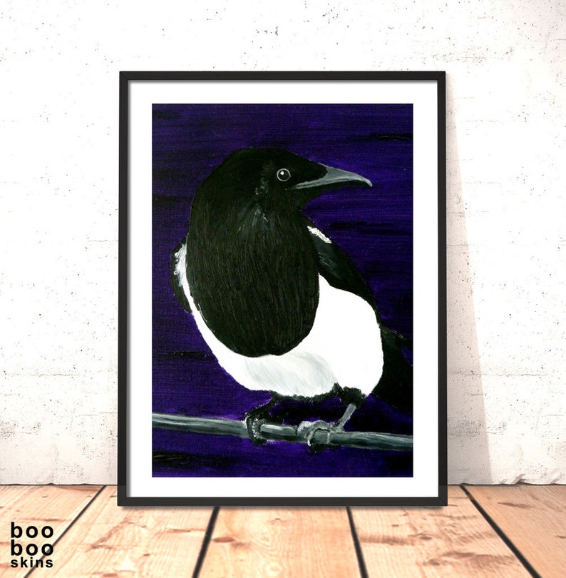 Magpie Prints of Oil Paintings | Bird Art Print | Pink Green Yellow ...