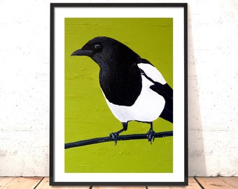 Magpie Print of Oil Painting One for Sorrow Bird Art Print - Etsy