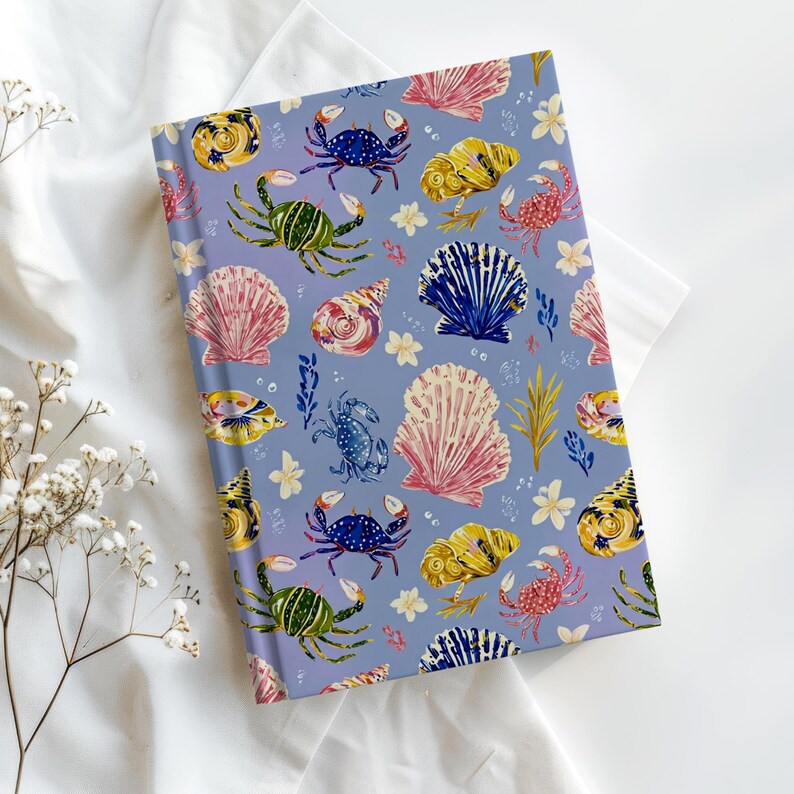 Coastal Crab Seashell Seamless Pattern, Colorful Digital Paper Bridal ...