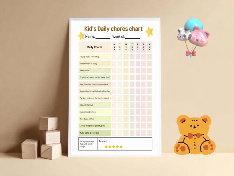 Editable Weekly Chore Charts Kids Teens Tweens Pre-teens Daily and ...