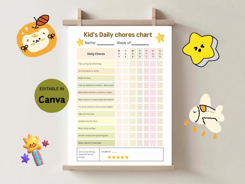 Editable Weekly Chore Charts Kids Teens Tweens Pre-teens Daily and ...
