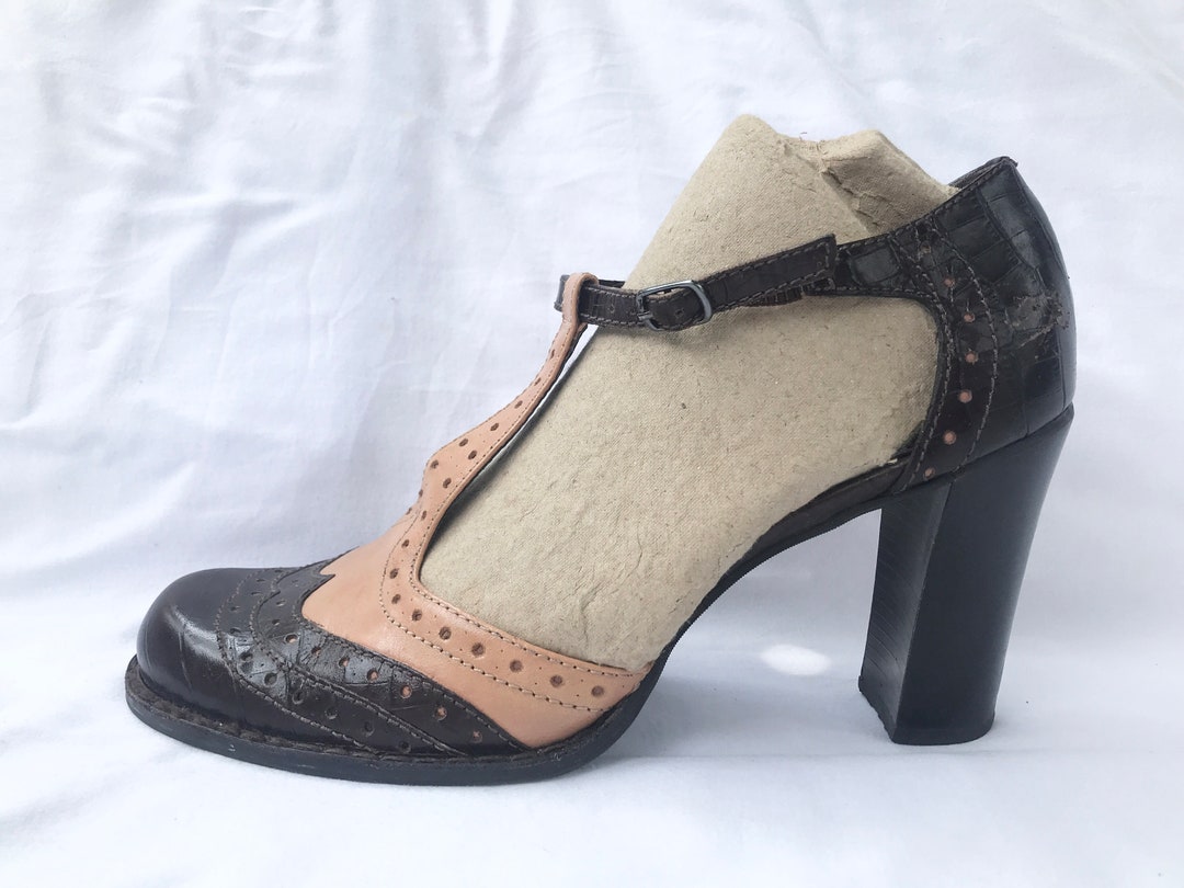 Vintage Brown and Tan Spectator Pumps by Nine West - Block Heels (women ...