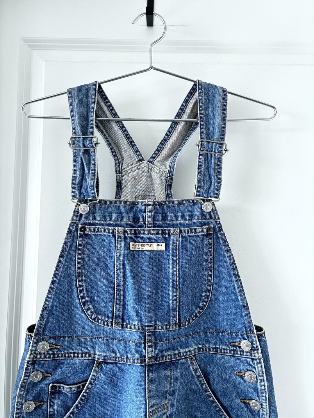 Vintage 90s Levi’s Red Tab Denim Overall Shorts – Medium Wash Cotton ...