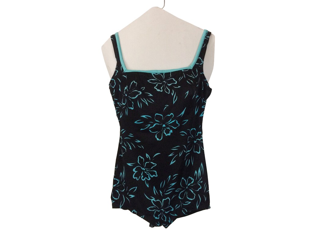 Vintage Black and Turquoise One Piece Swimsuit (women's Size 14) - Etsy