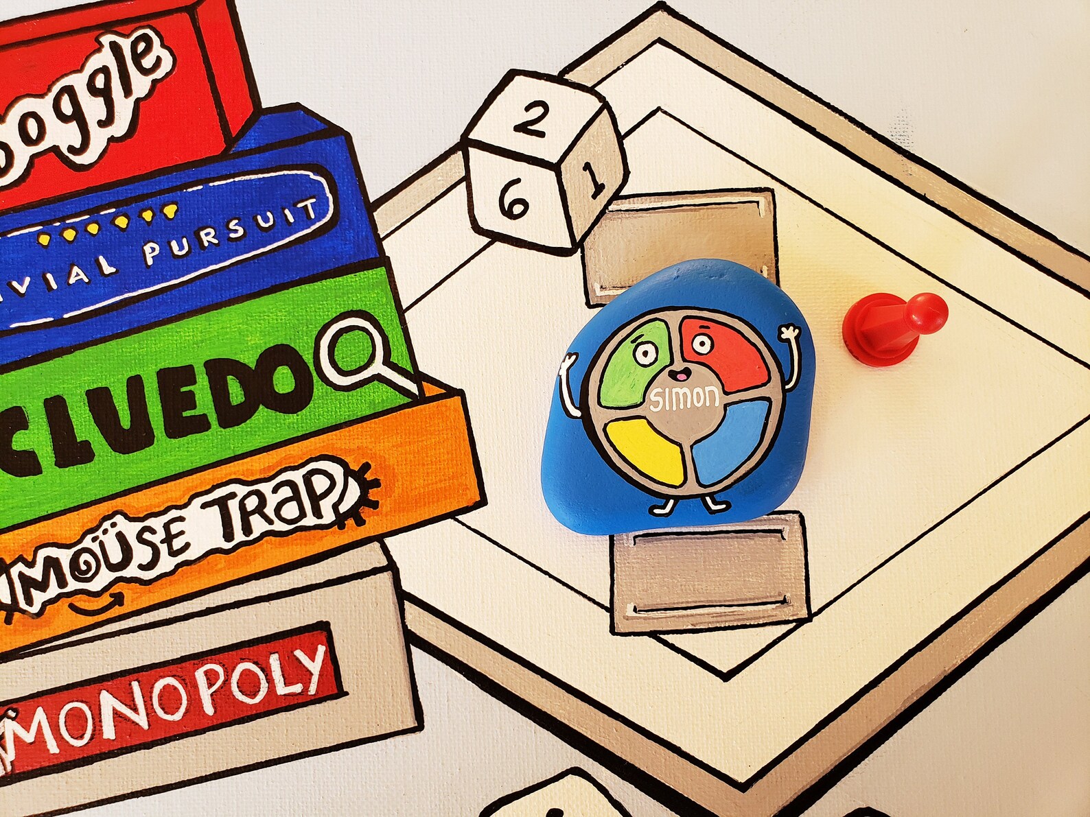 Simon Board Game Painted Rock // Simon // Board Game // Unique Painted ...