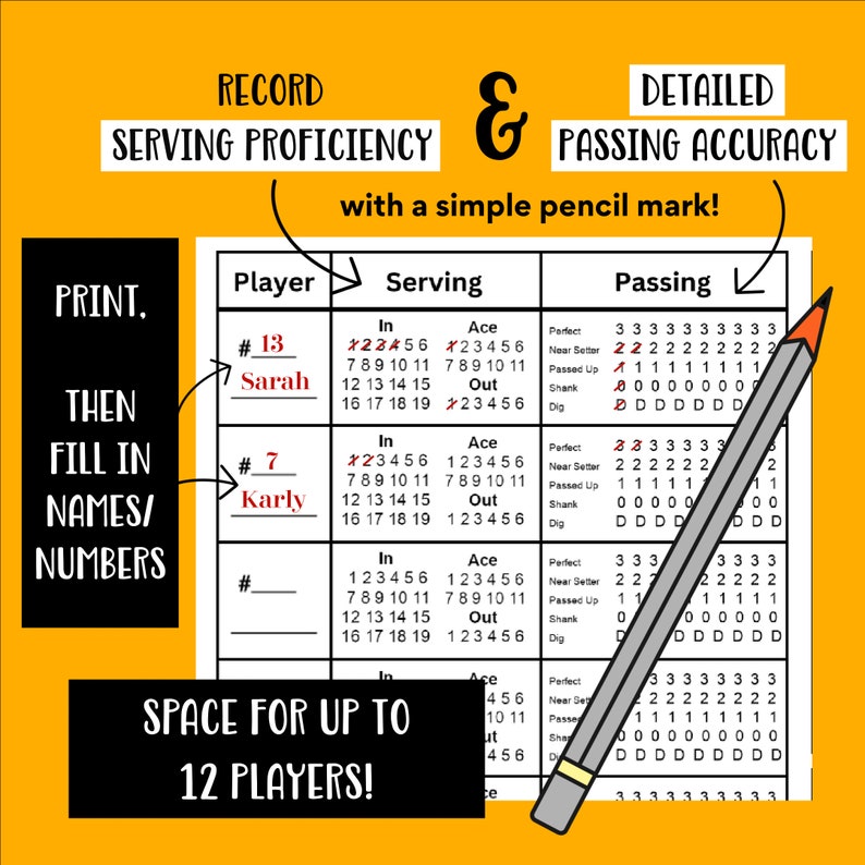Best of 5 Serving & Passing Volleyball Stats Tracking Sheet - Etsy