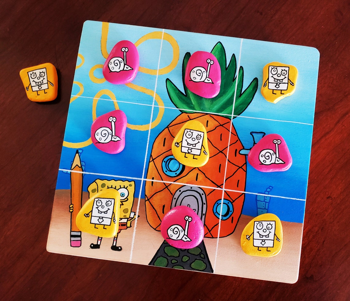 Spongebob Tic Tac Toe Boardgame / Painted Rocks / Painted Stones ...
