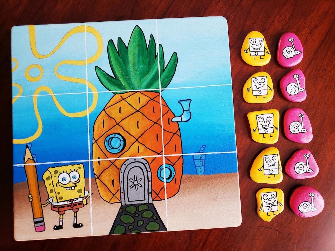 Spongebob Tic Tac Toe Boardgame / Painted Rocks / Painted Stones ...