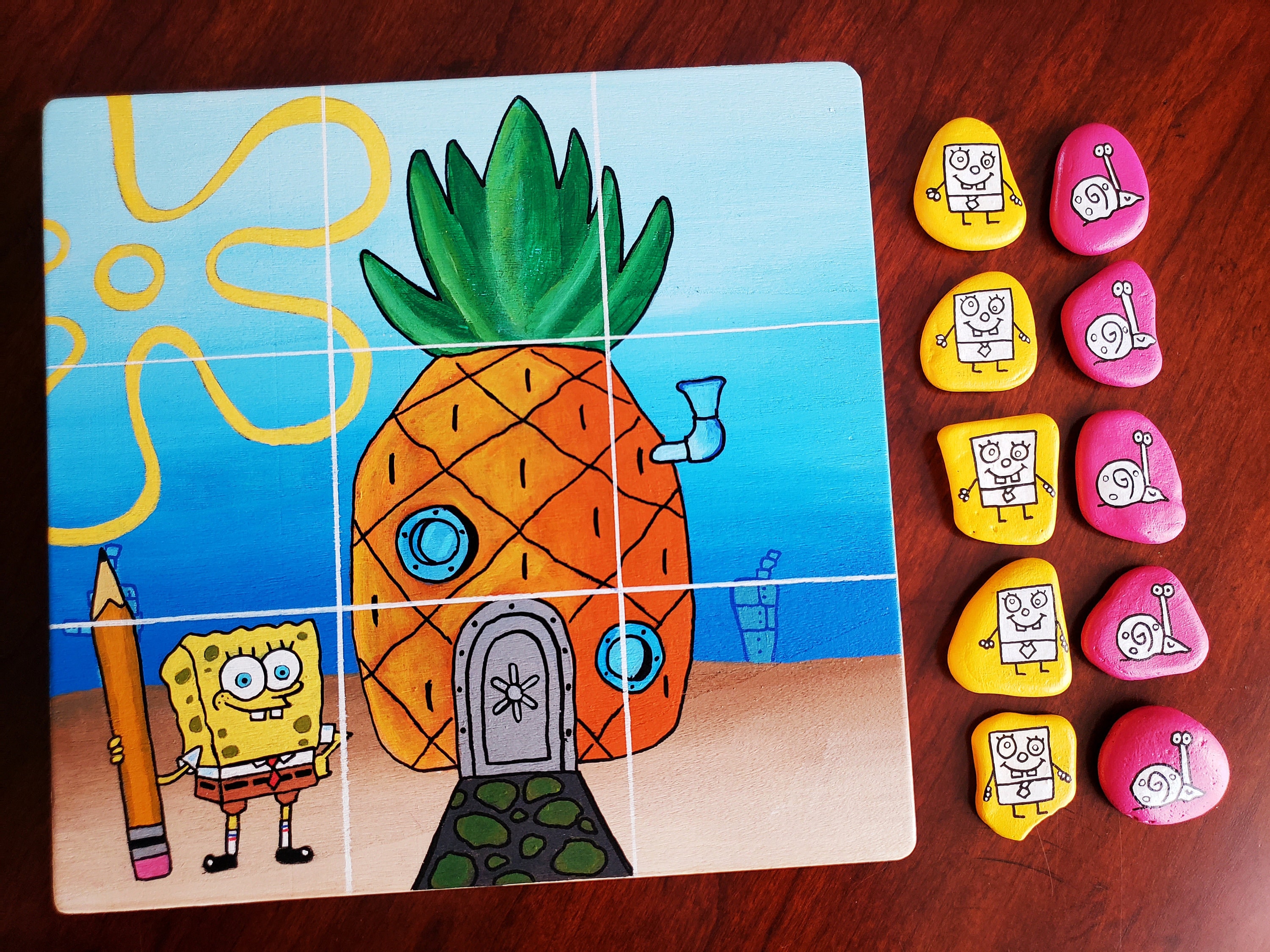 Spongebob Tic Tac Toe Boardgame / Painted Rocks / Painted Stones ...