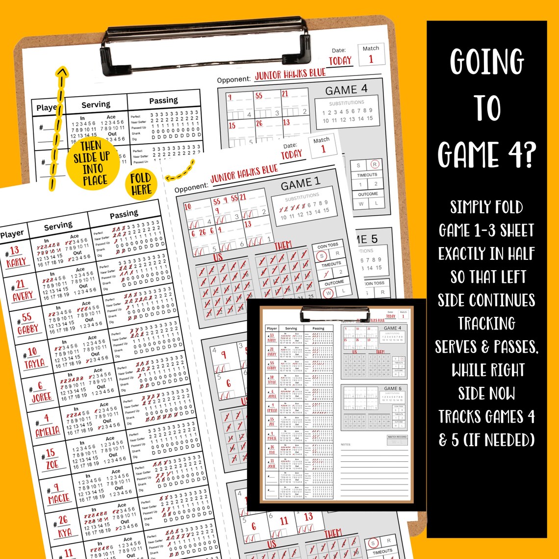 Best of 5 - Serving & Passing Volleyball Stats Tracking Sheet - Lineup ...