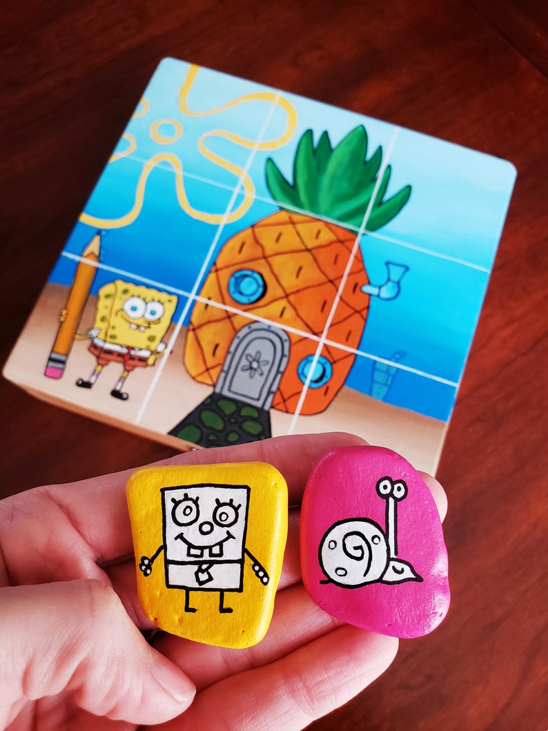 Spongebob Tic Tac Toe Boardgame / Painted Rocks / Painted Stones ...