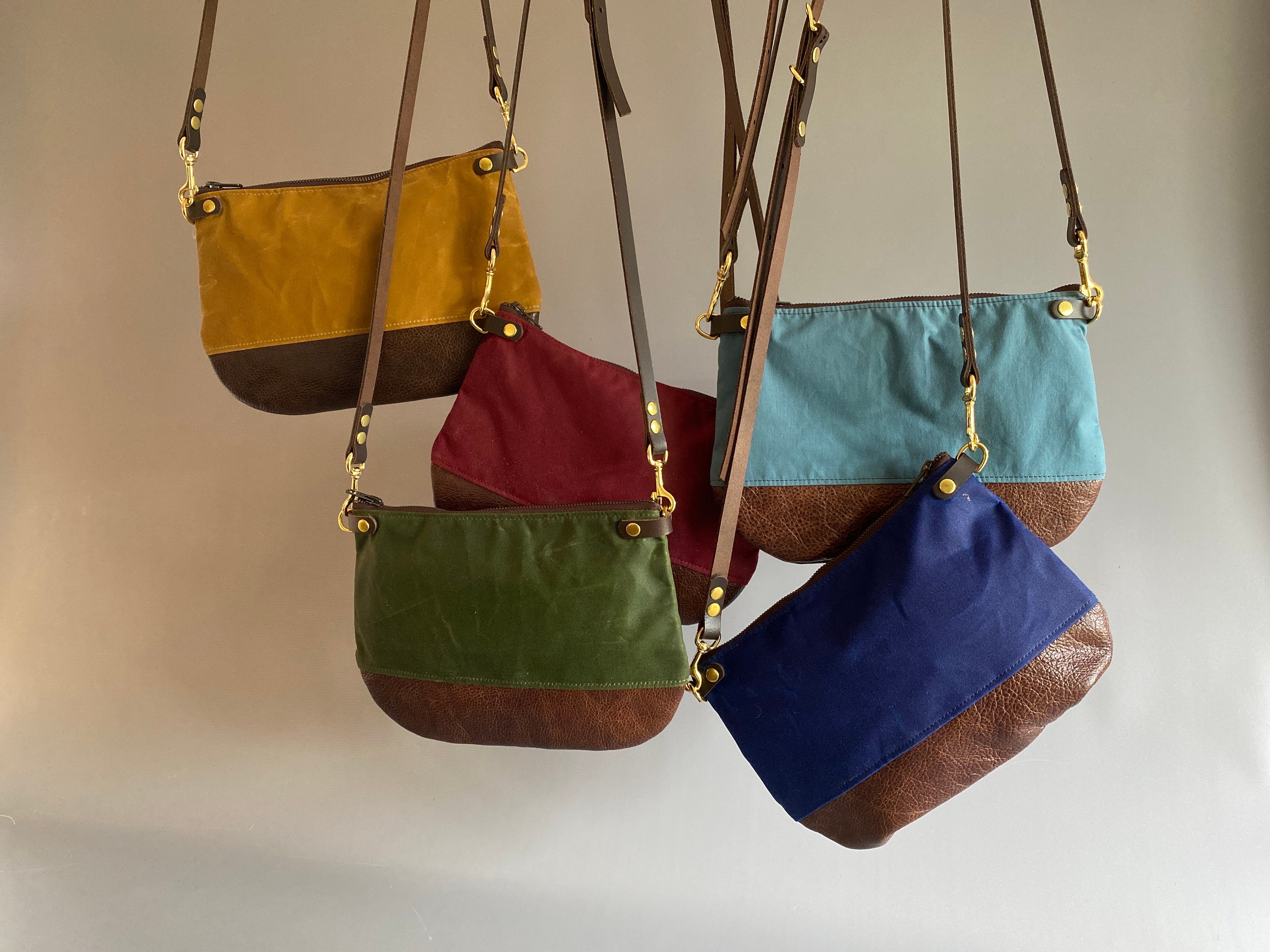Crossbody Bag - ISLA Handy BAG - Brown Leather and Royal Blue Waxed ...