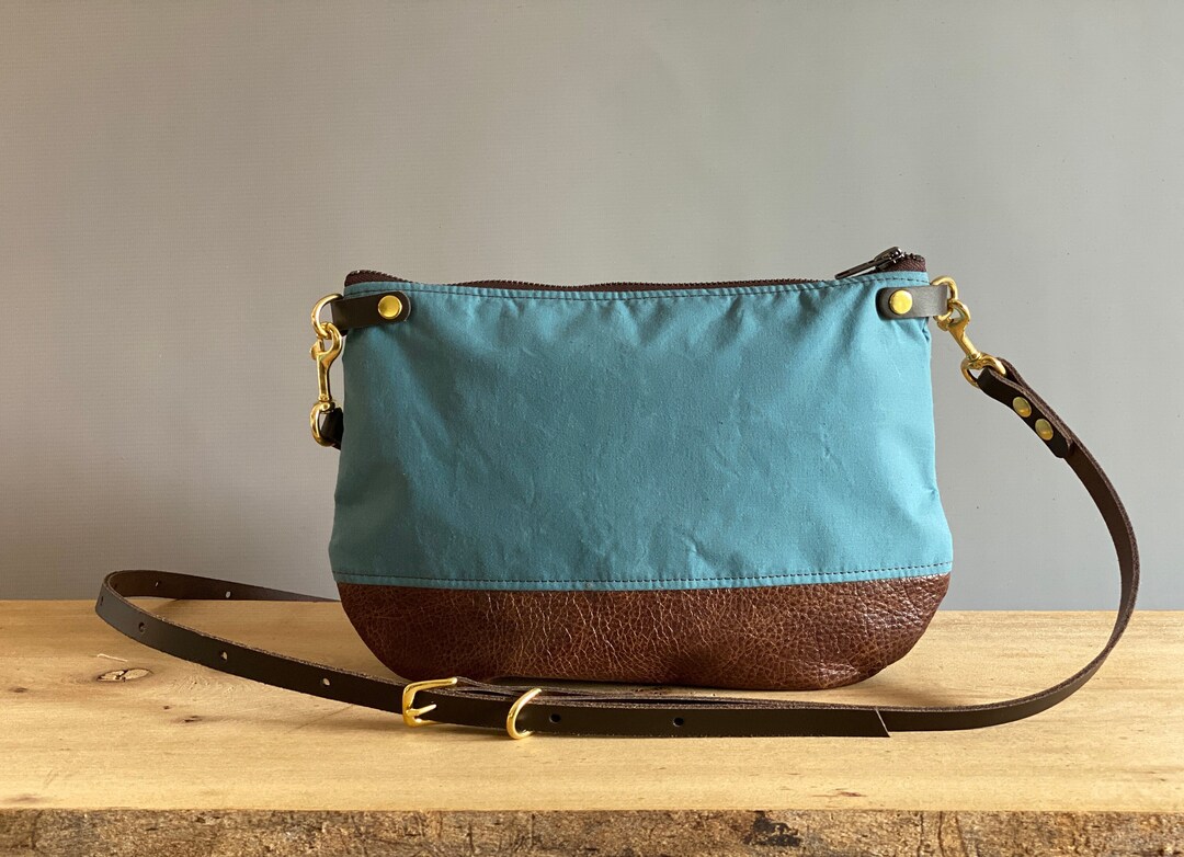 Crossbody Bag - ISLA Handy BAG - Brown Leather and Slate Blue Waxed ...