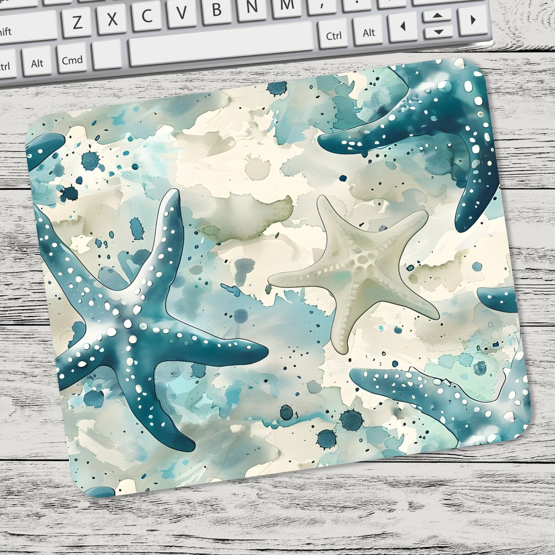 Starfish and Ocean Cream Teal Mouse Pad Sublimation Design, Mouse Pad ...