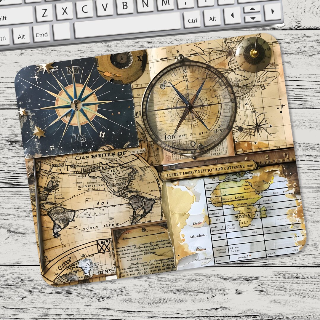 Travel Map With Compass Mouse Pad Sublimation Design, Mouse Pad ...