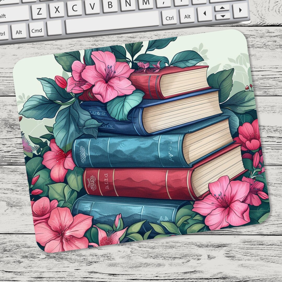 Book Lover With Pink Flowers Mouse Pad Sublimation Mouse Pad Template ...