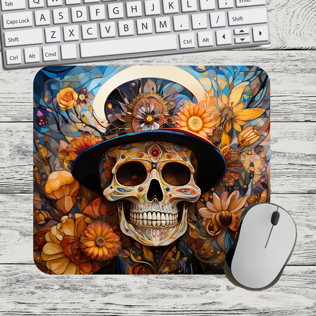Sugar Skull Hat Flower 3 Mouse Pad Sublimation Square Round Template ...