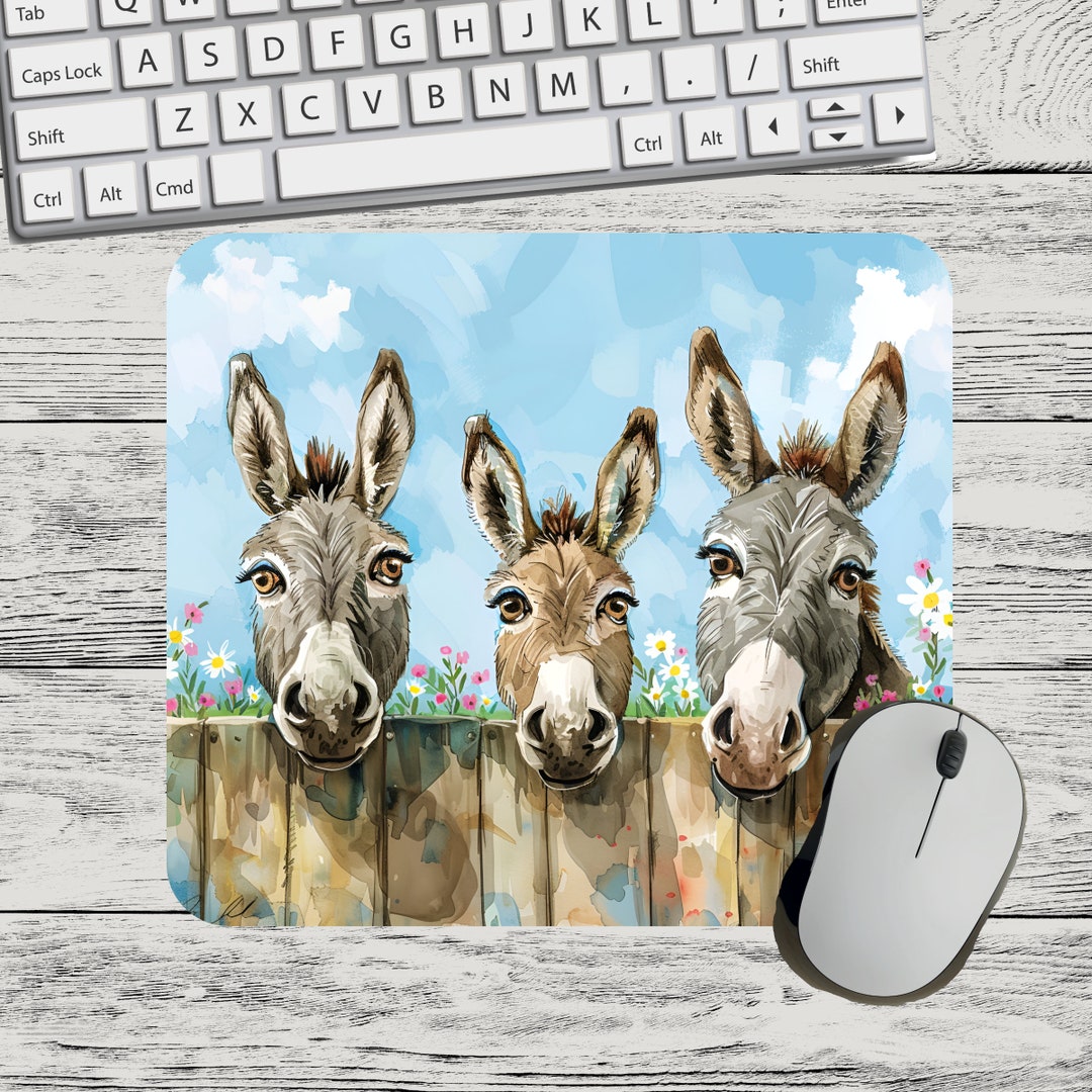 Donkeys on Fence With Flowers Mouse Pad Sublimation, Square Mouse Pad ...