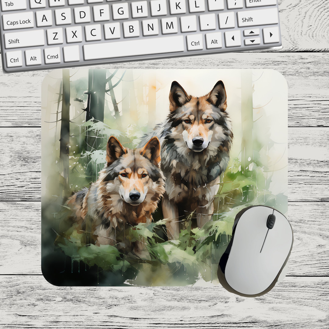 2 Wolves in the Woods Mouse Pad Sublimation Square Round Mouse Pad ...