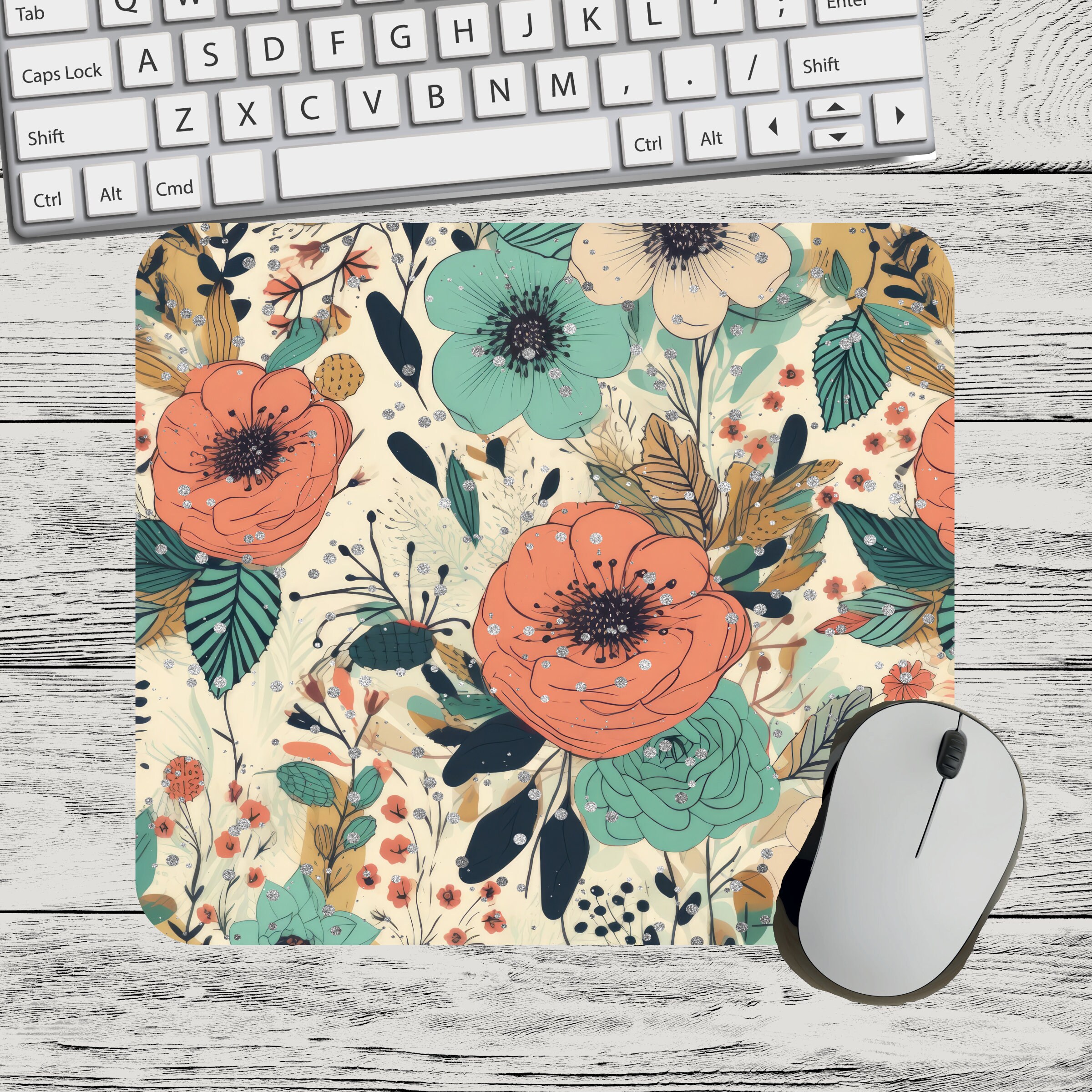 Boho Blue Teal Orange Flower Wildflower Blue Floral Mouse Pad - Etsy