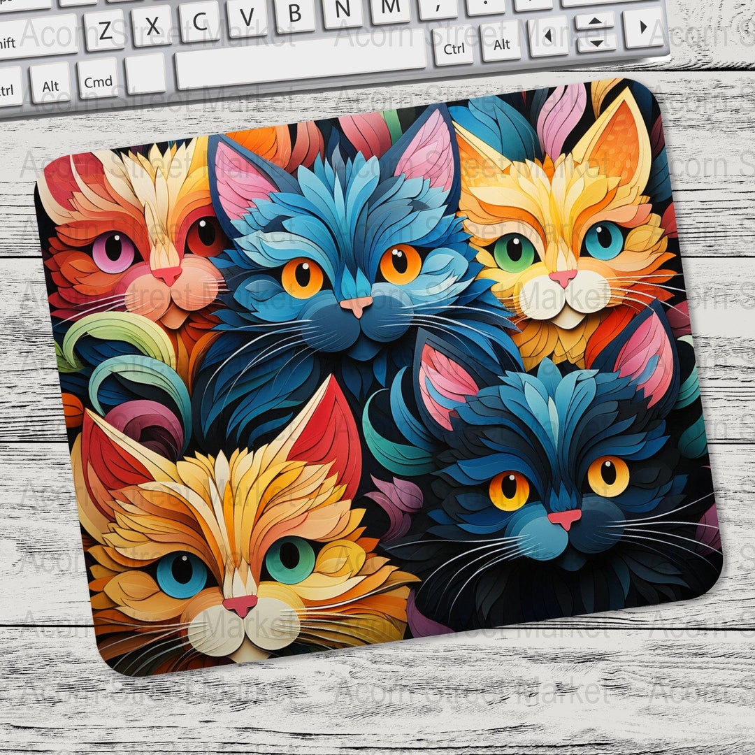 5 Vibrant Curious Cat Family Mouse Pad Sublimation Round Mouse Pad ...
