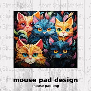 5 Vibrant Curious Cat Family Mouse Pad Sublimation Round Mouse Pad ...