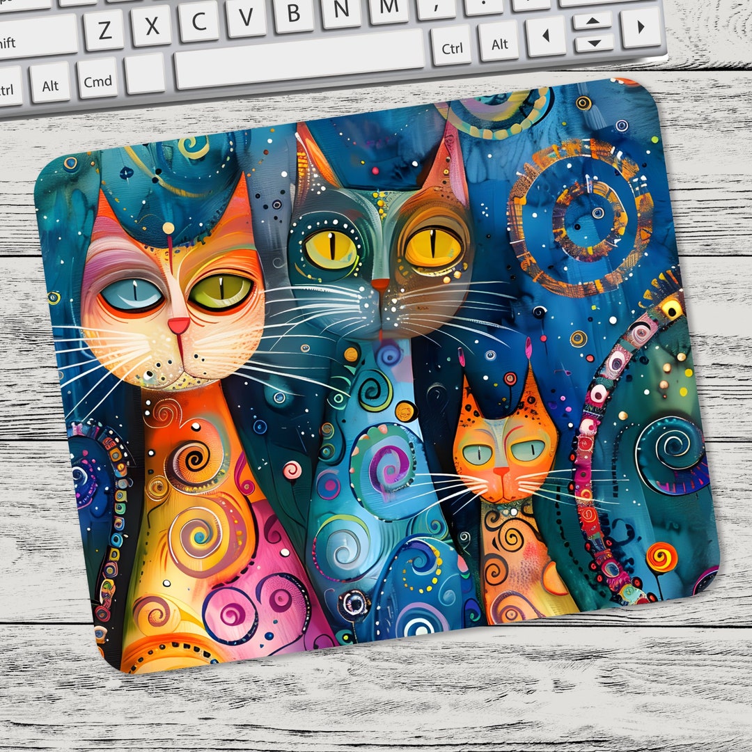 Vibrant Whimsical Cats Mouse Pad Sublimation Design, Mouse Pad ...