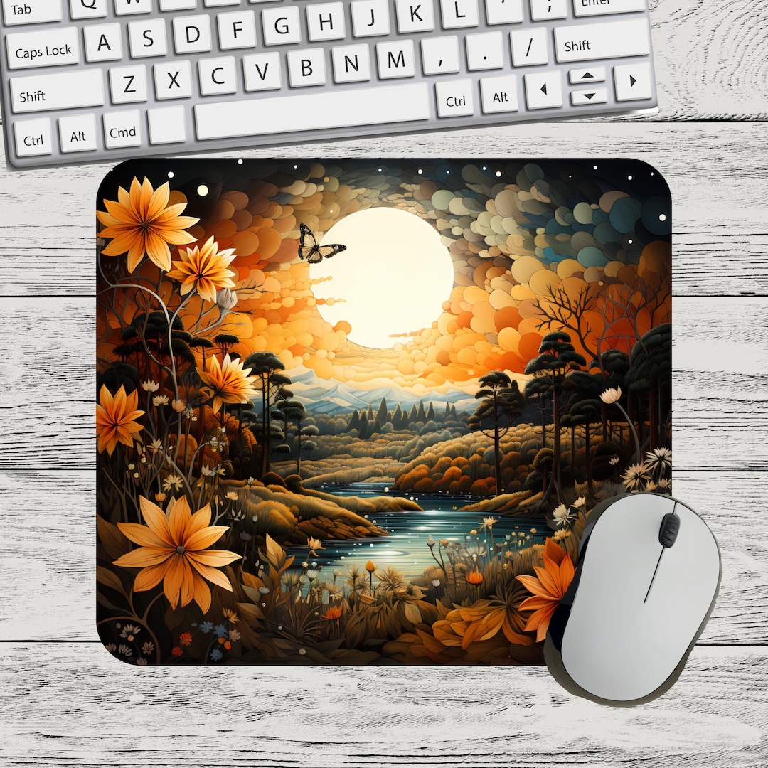 Sunflower Meadow Sunset Butterfly Mouse Pad Sublimation Square Round ...