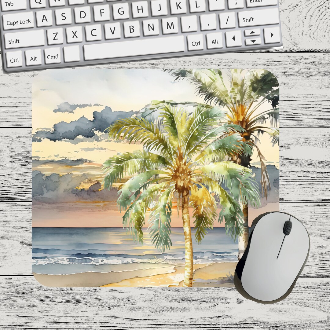 Beach Palm Trees Ocean Mouse Pad Sublimation Square Round Mouse Pad ...