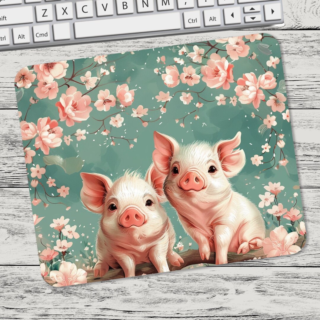 Adorable Pink Pigs With Pink Flowers Mouse Pad Sublimation Mouse Pad ...