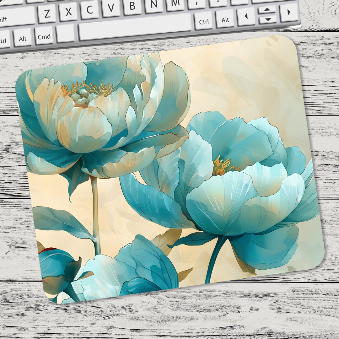 Teal Peony and Cream Mouse Pad Sublimation Design, Mouse Pad ...