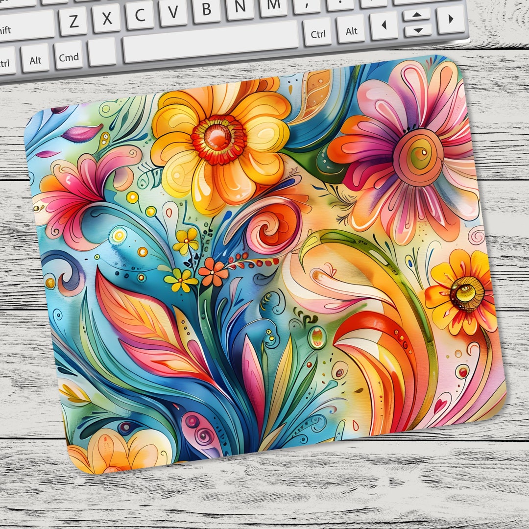 Vibrant Whimsical Pink Flower Mouse Pad Sublimation Design, Mouse Pad ...