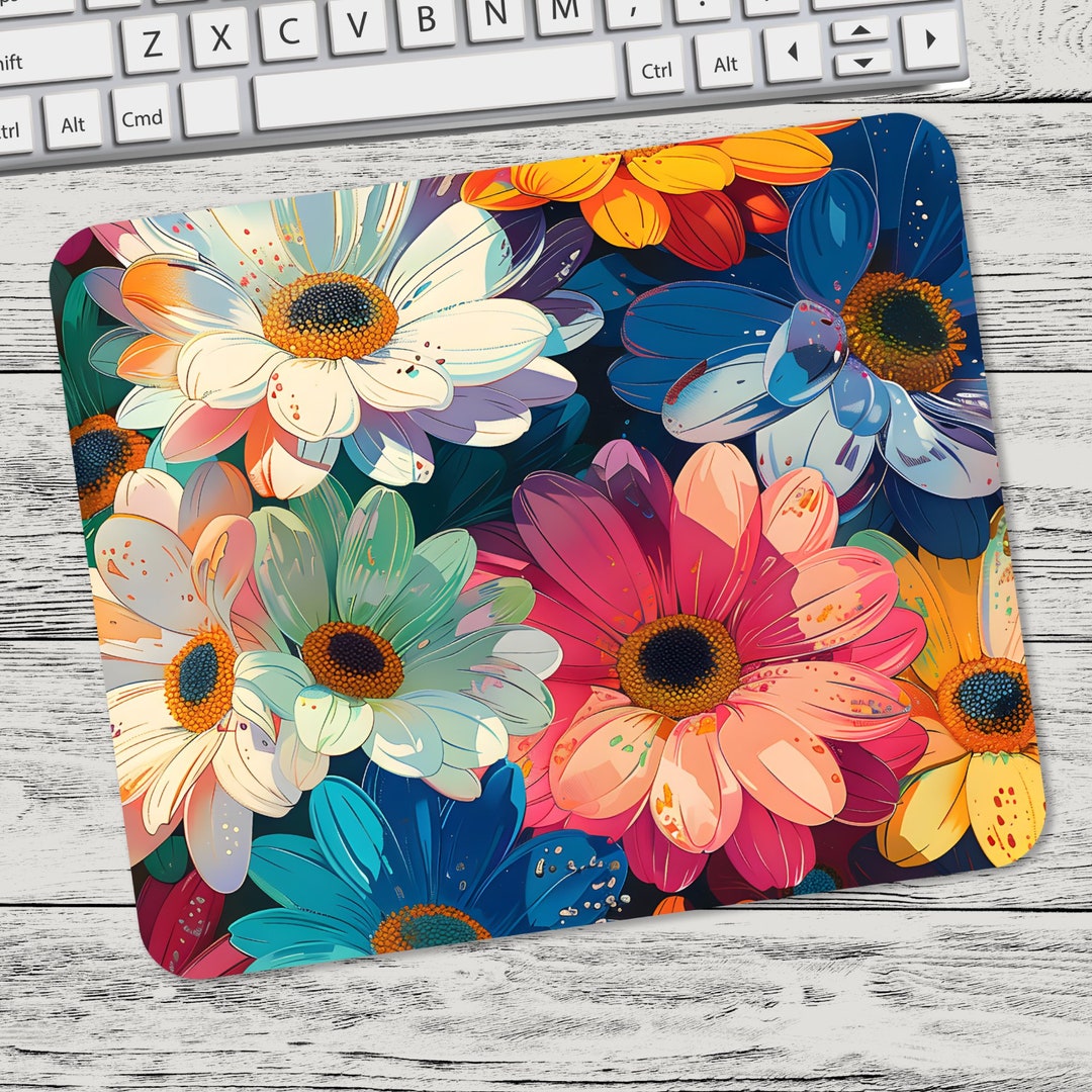 Vibrant Daisy and Glitter Mouse Pad Sublimation Design, Mouse Pad ...
