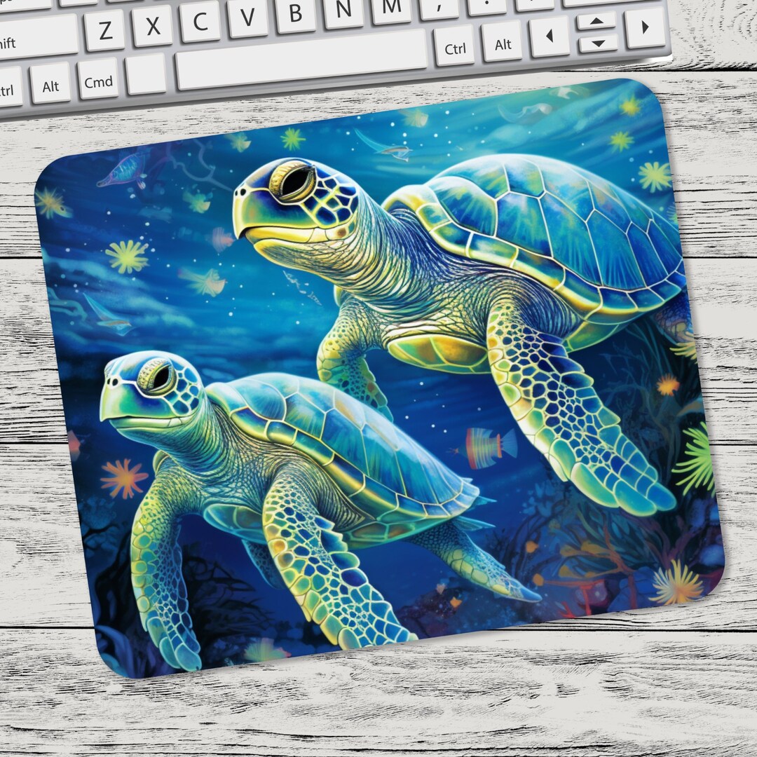 Two Sea Turtles Swimming Mouse Pad Sublimation, Square Mouse Pad ...