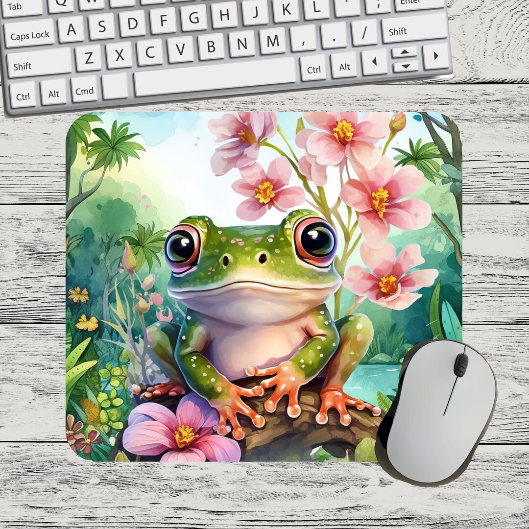 Cute Frog Pink Flowers Jungle Mouse Pad Sublimation Square Round Mouse ...