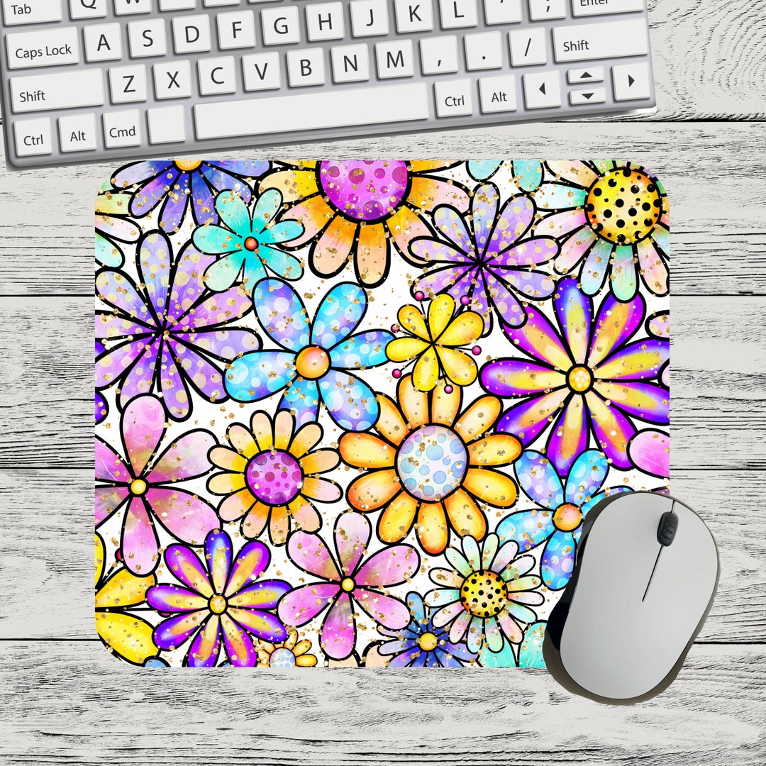 Daisy Pastel Multi Flower Mouse Pad Sublimation Square Round Mouse Pad ...