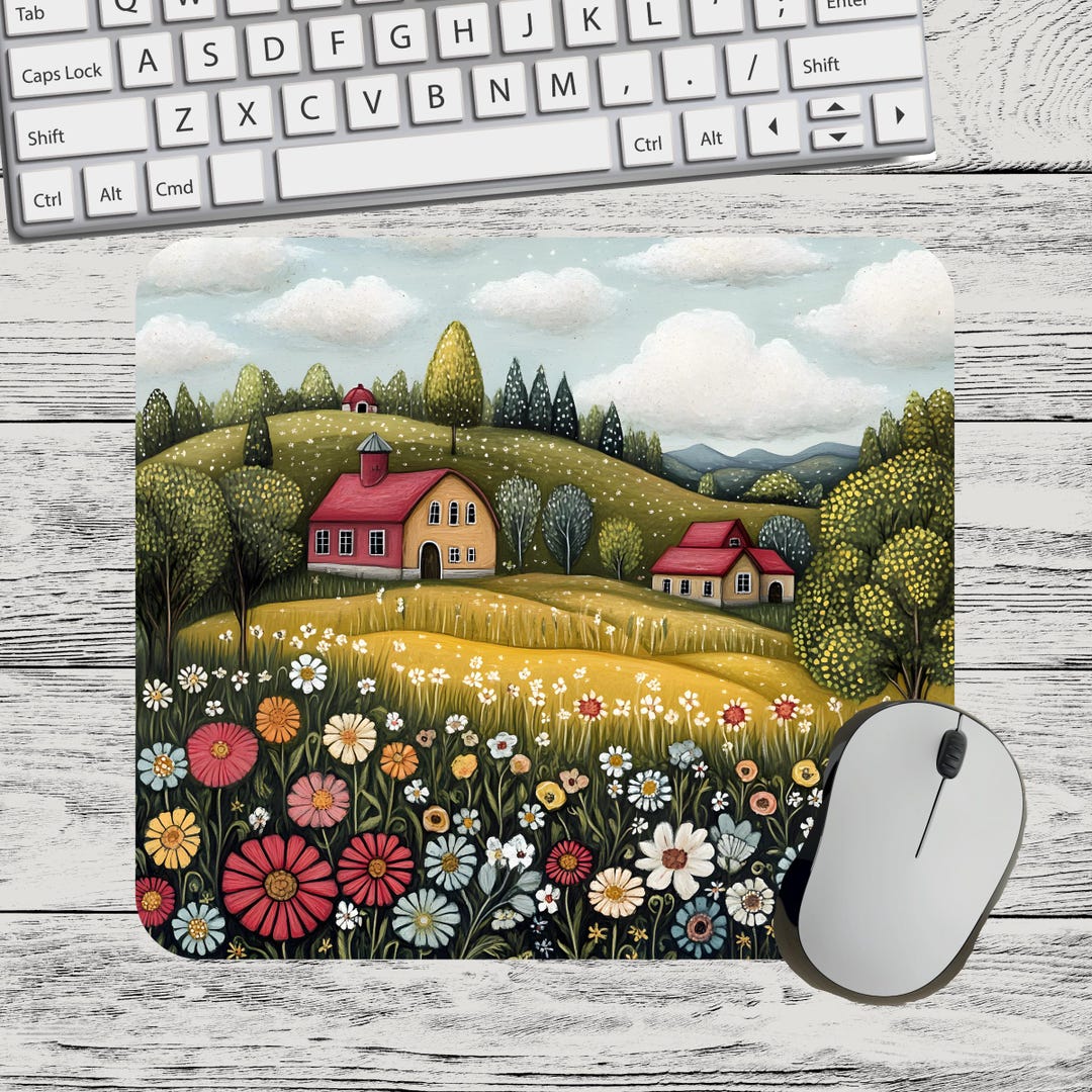 Folk Art Farm House Flowers Mouse Pad Sublimation, Square Mouse Pad ...