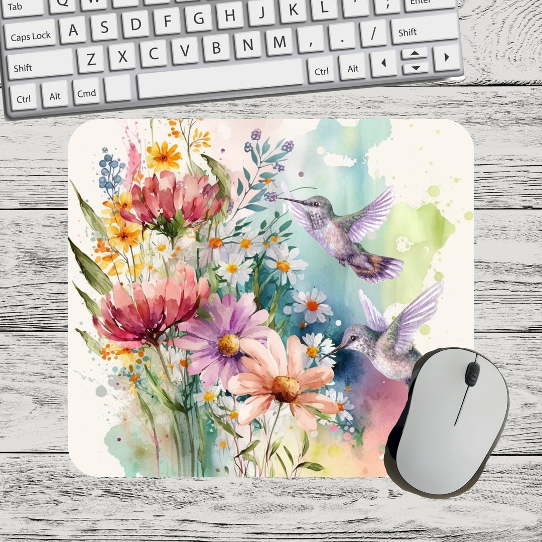 Pastel Daisy Hummingbird Floral Flower Mouse Pad Sublimation Square ...