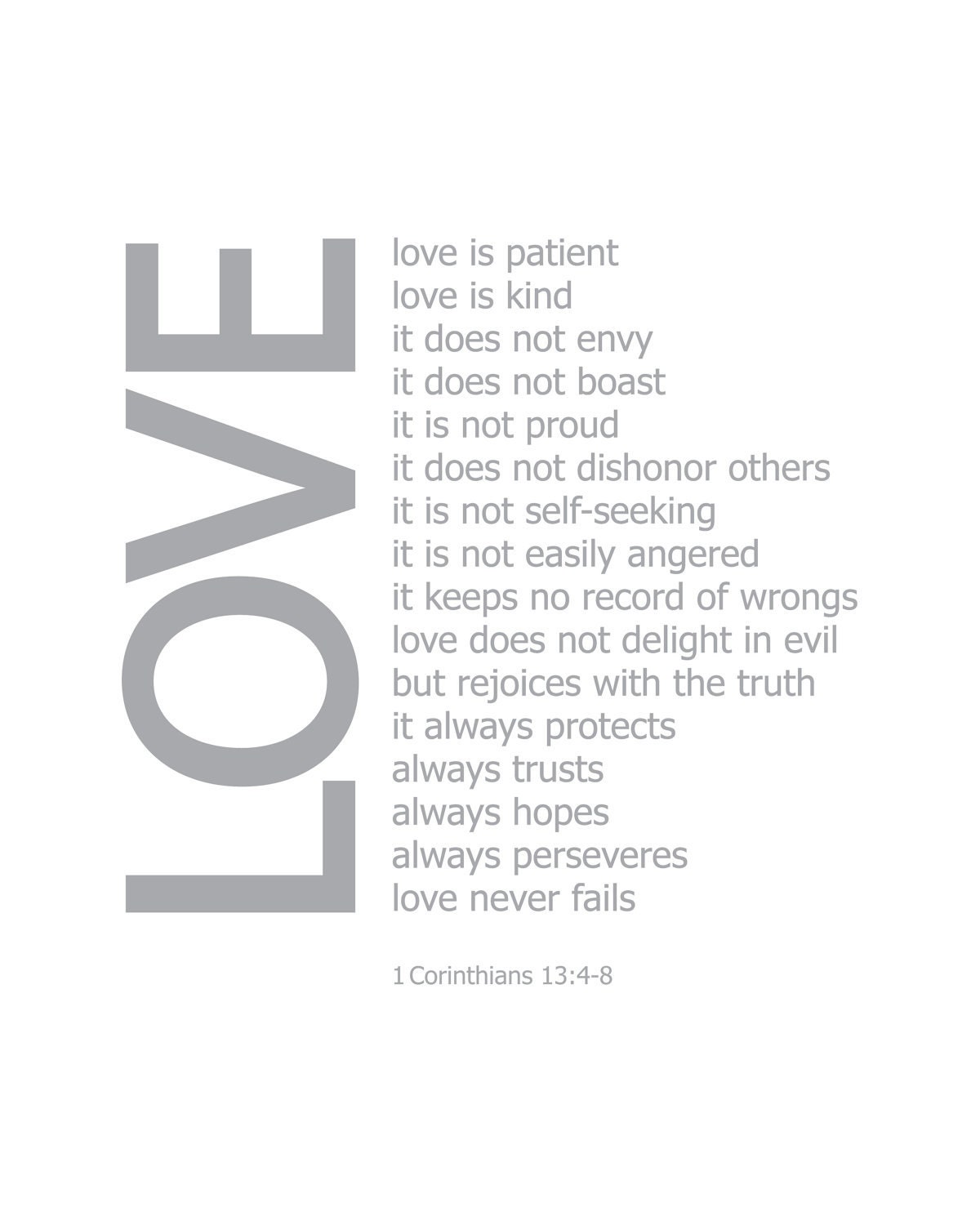 5x7- LOVE - Bible Verse - 1 Corinthians 13:4-8 - Etsy