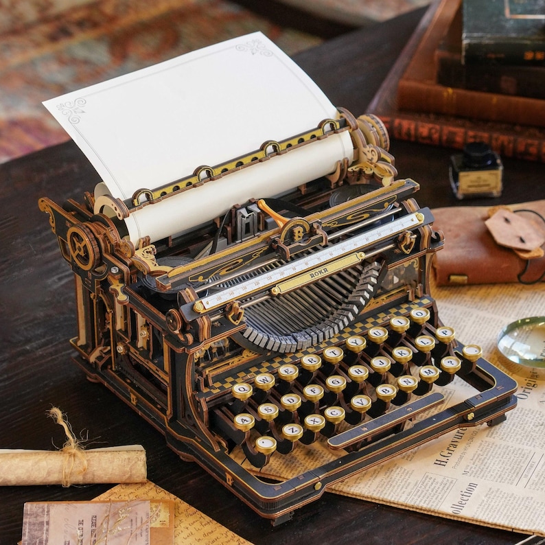 ROKR Mechanical Typewriter Wooden 3D Puzzle, Vintage Desk Decor Kit - Etsy