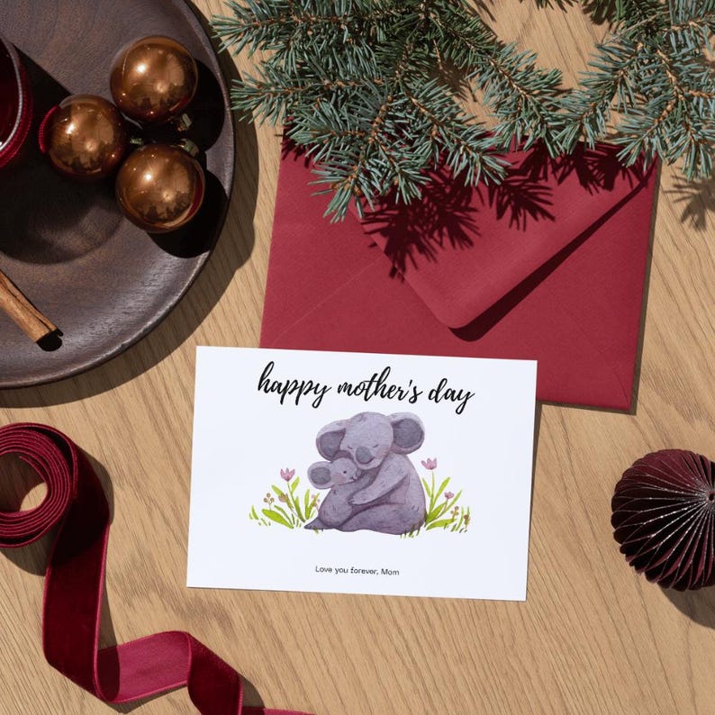 Mother's Day Card, Koala Mom and Baby Illustration, Minimalist Greeting ...