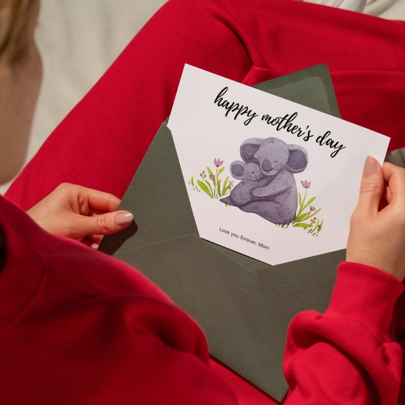 Mother's Day Card, Koala Mom and Baby Illustration, Minimalist Greeting ...