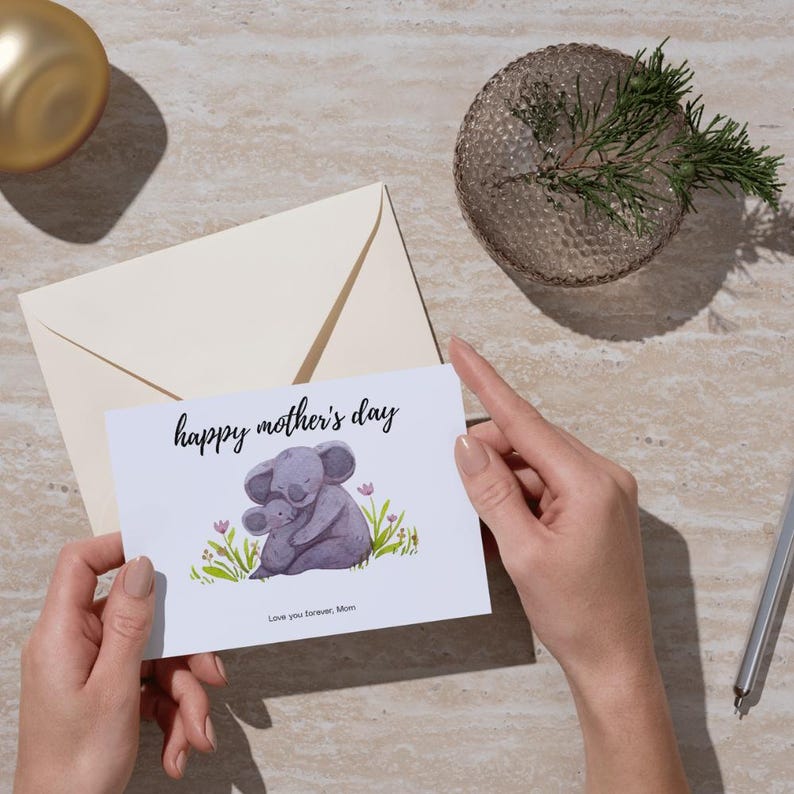 Mother's Day Card, Koala Mom and Baby Illustration, Minimalist Greeting ...